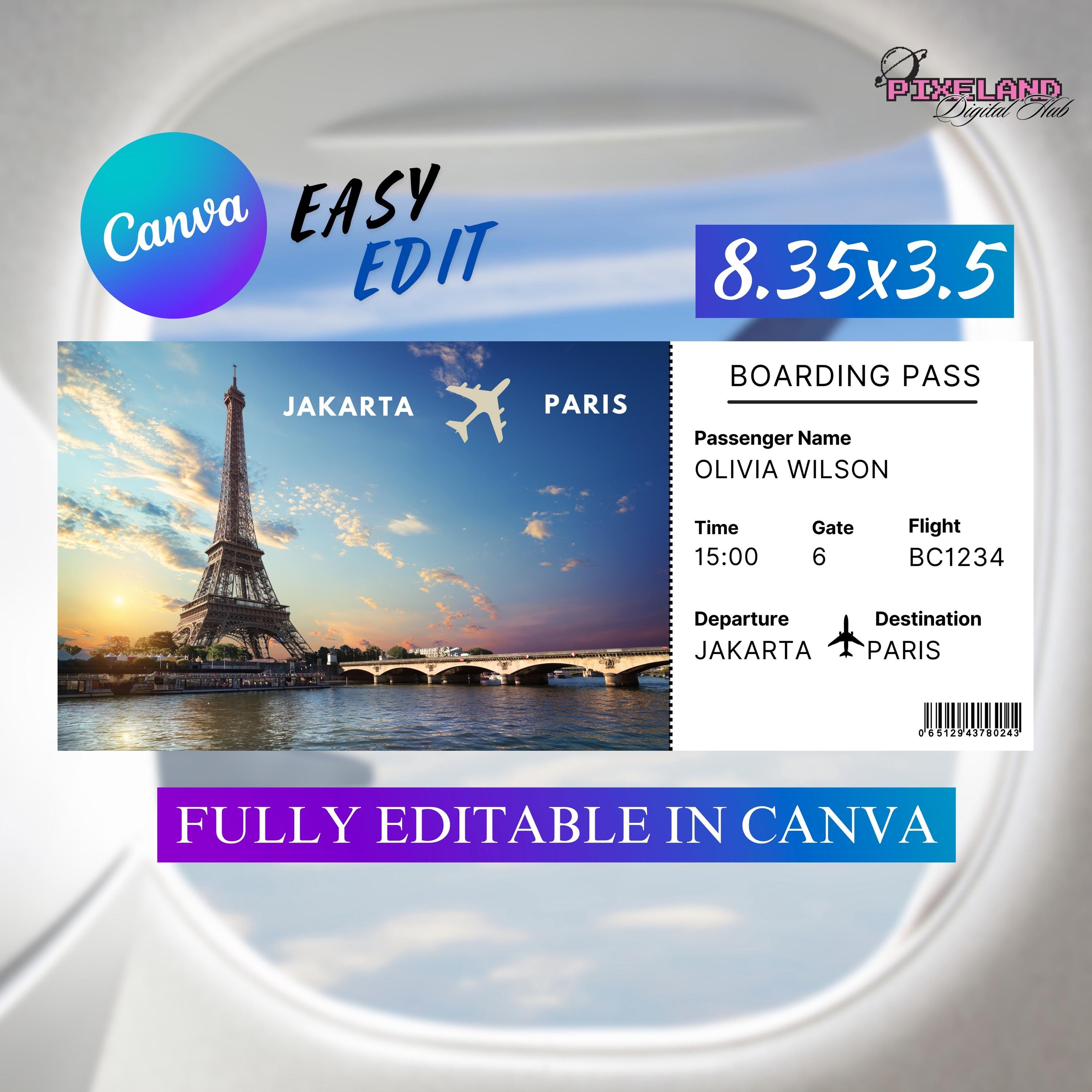 Editable Airline Ticket, Boarding Pass Surprise Trip, Custom Airplane ...