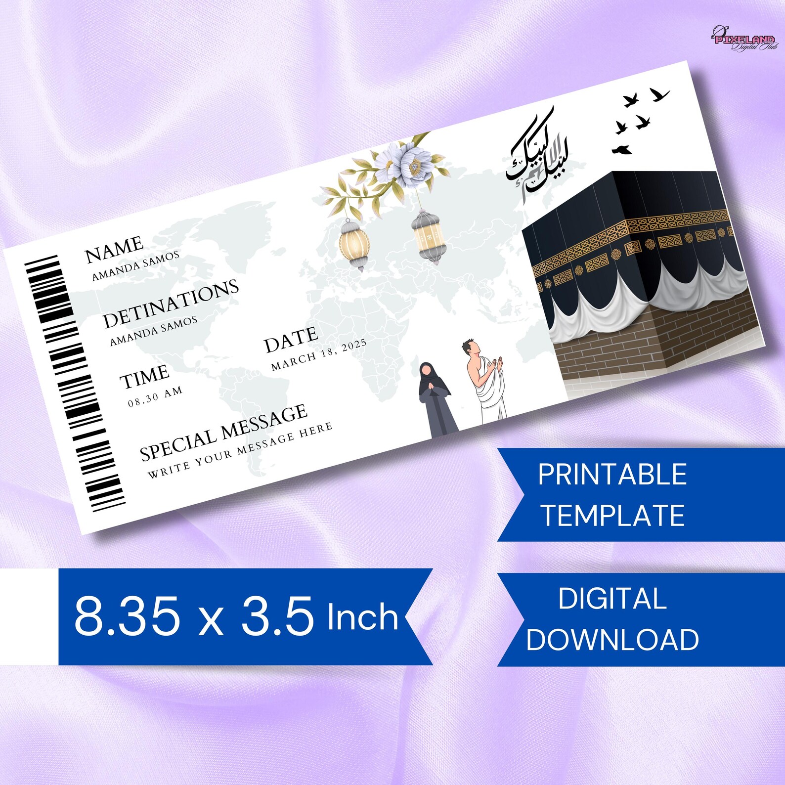 Editable Hajj and Umrah Boarding Pass Ticket, Islamic Pilgrimage ...
