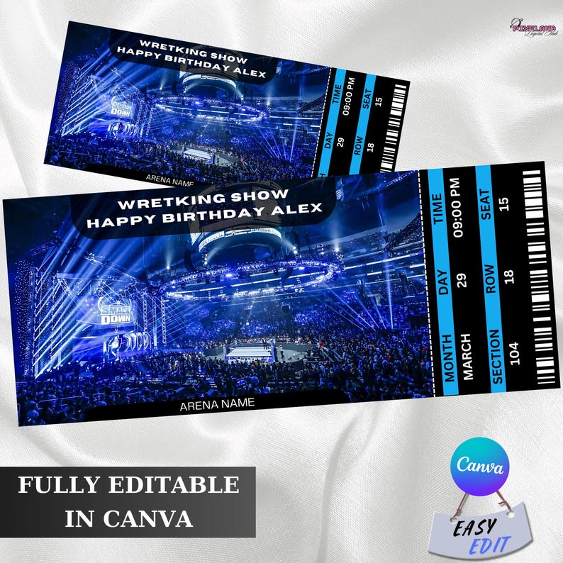 Editable Wrestling Ticket Template: Custom Event Voucher (digital ...
