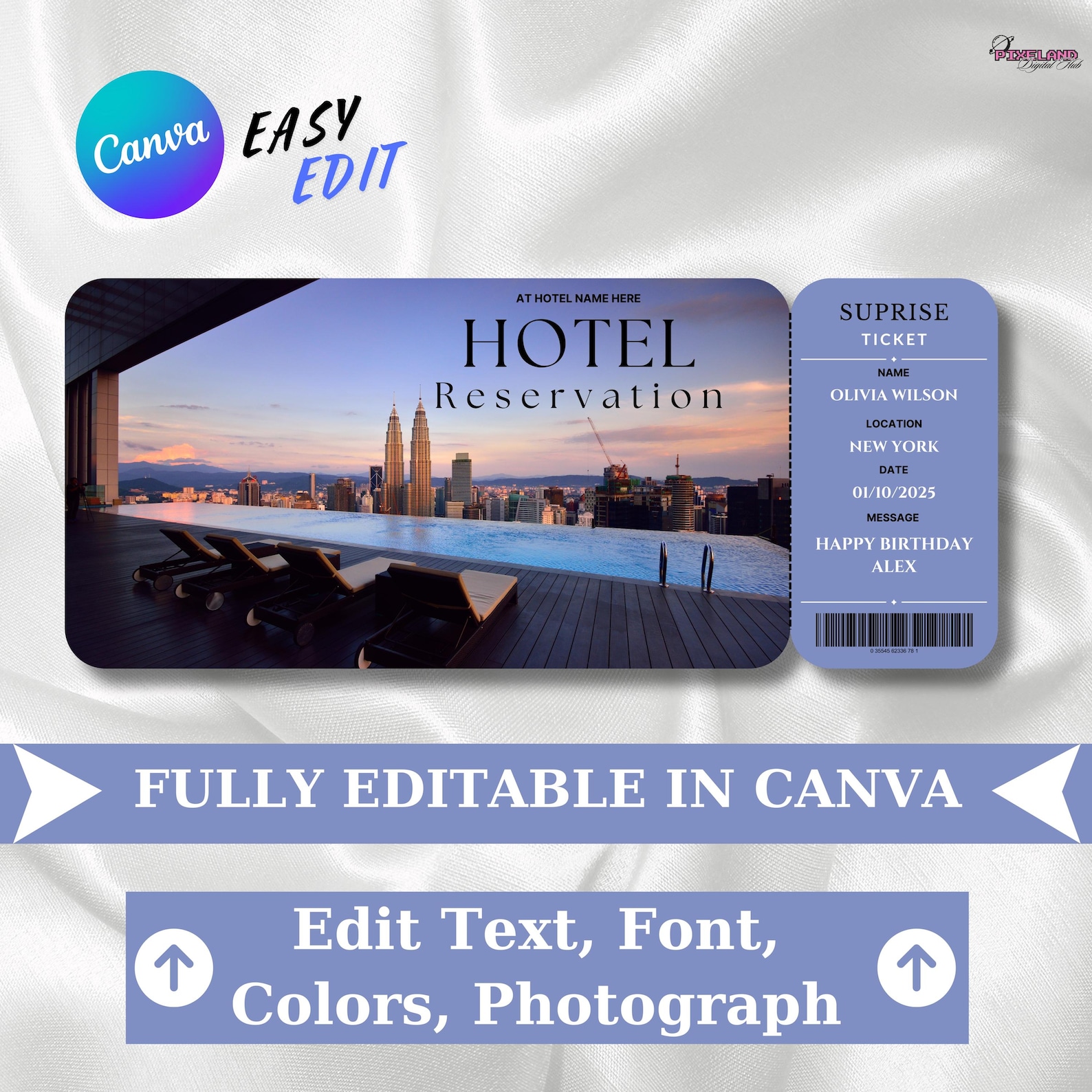 Editable Hotel Reservation Ticket Template: Surprise Gift (canva) - Etsy
