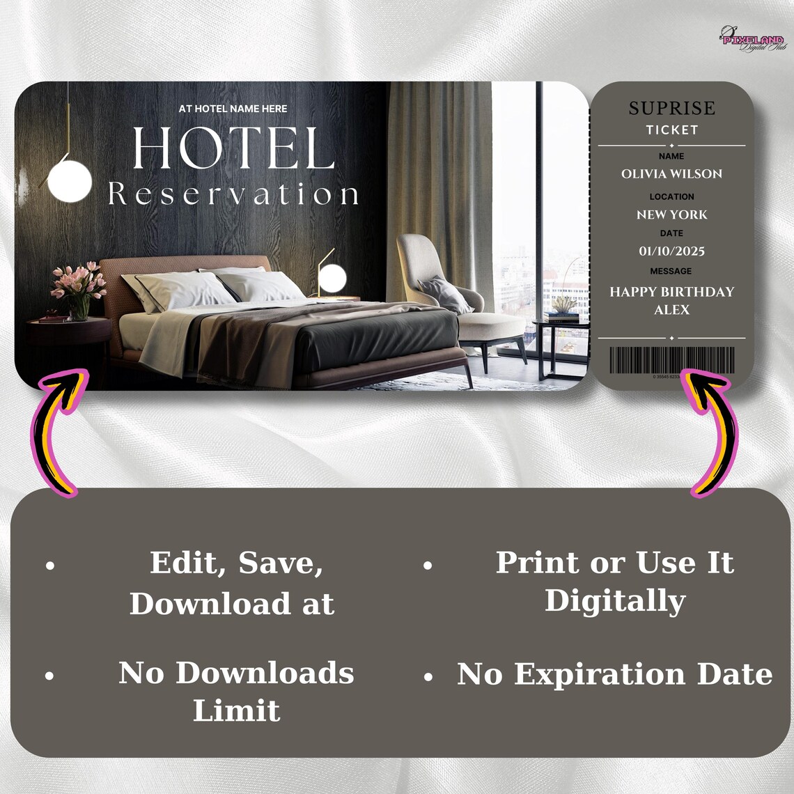 Editable Hotel Reservation Ticket Template: Surprise Gift (canva) - Etsy