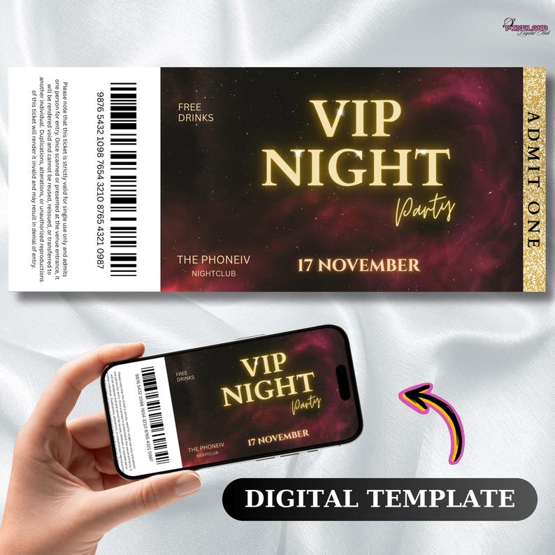 Golden Gala Ticket Template, Admit One Printable Digital Download, VIP ...