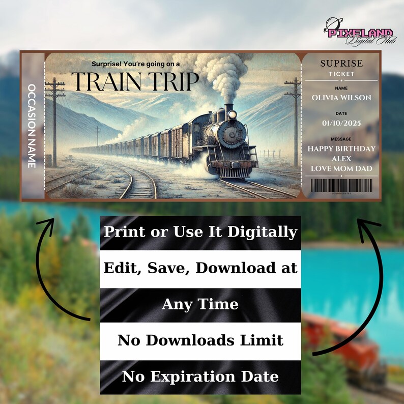 Train Trip Surprise Gift Ticket, Travel Gift, Personalized Train Trip ...