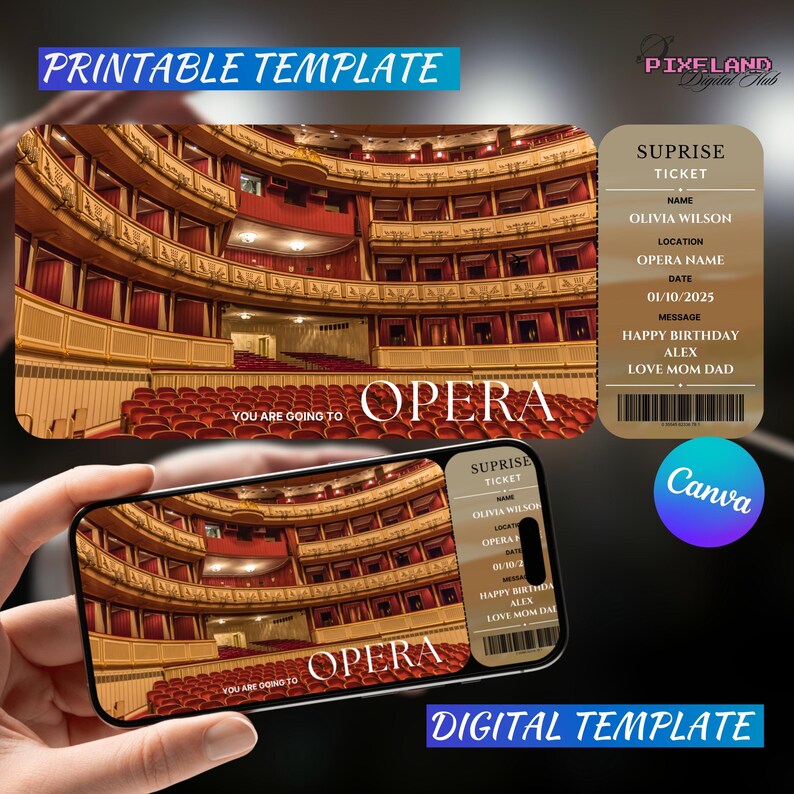 Opera Surprise Trip Gift Ticket, Opera Surprise Reveal, Printable ...