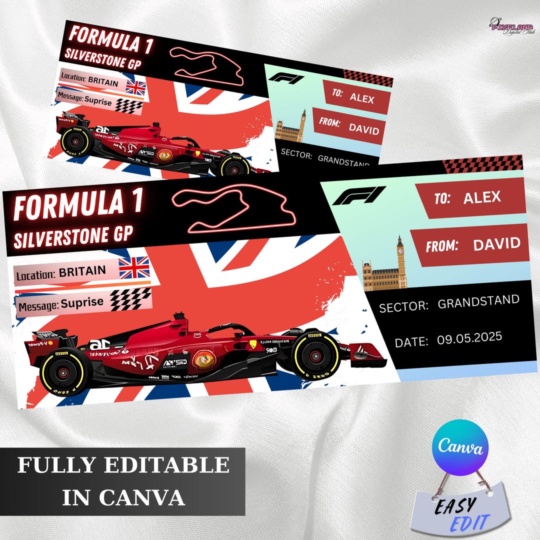 Printable Formula 1 Ticket, Formula 1 Digital Ticket, F1 Britain Qatar Race Ticket, Editable ...