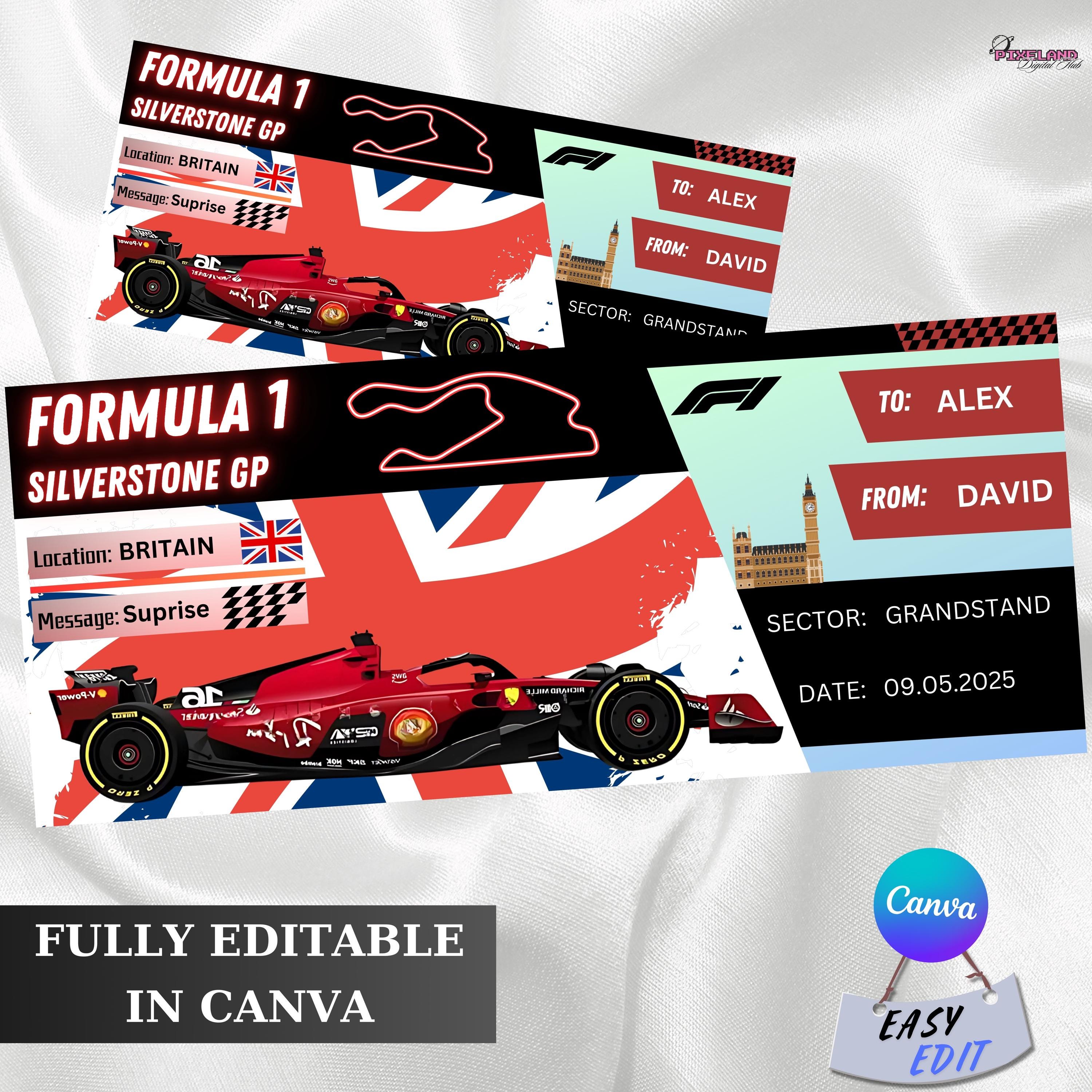 Printable Formula 1 Ticket, Formula 1 Digital Ticket, F1 Britain Qatar ...