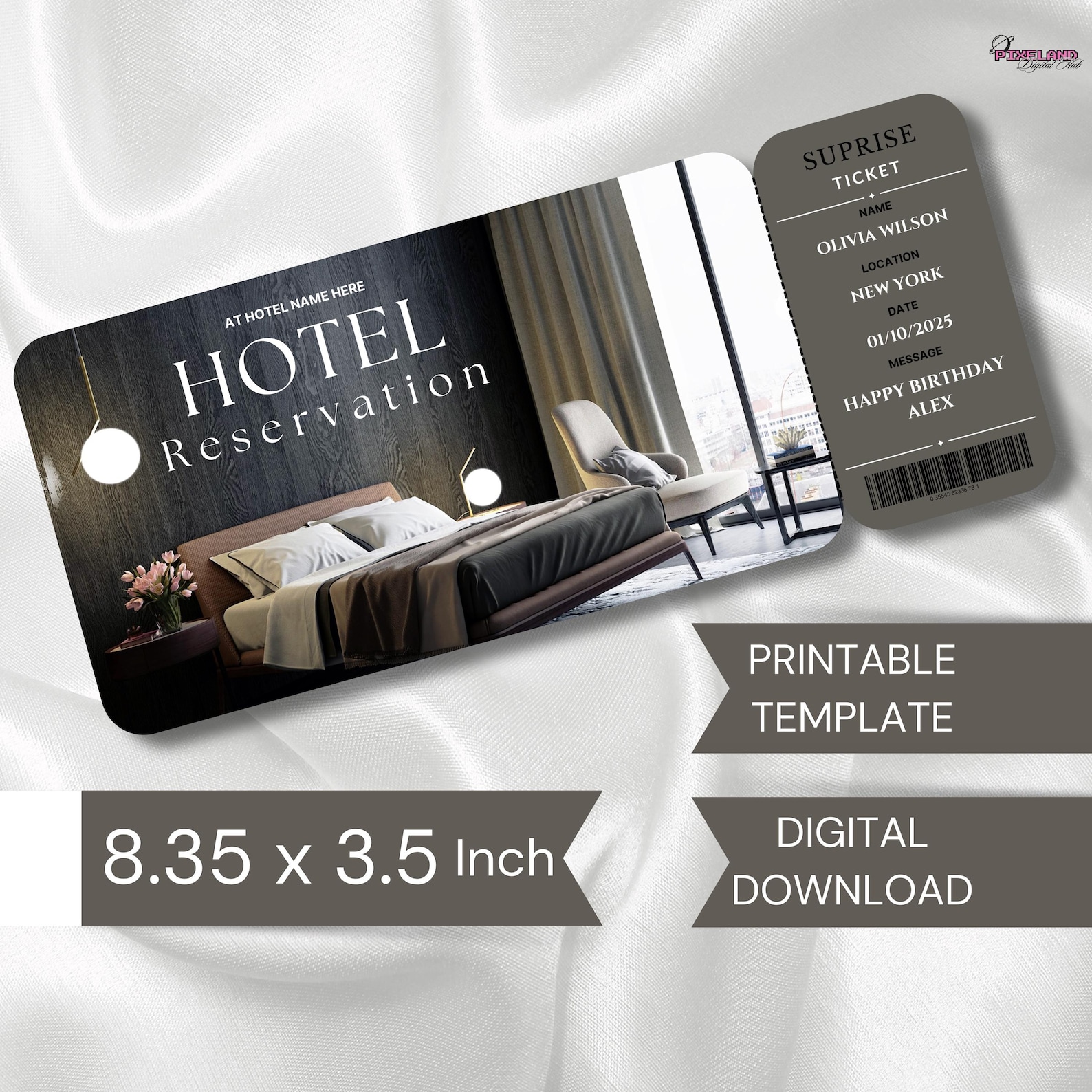 Editable Hotel Reservation Ticket Template: Surprise Gift (canva) - Etsy UK