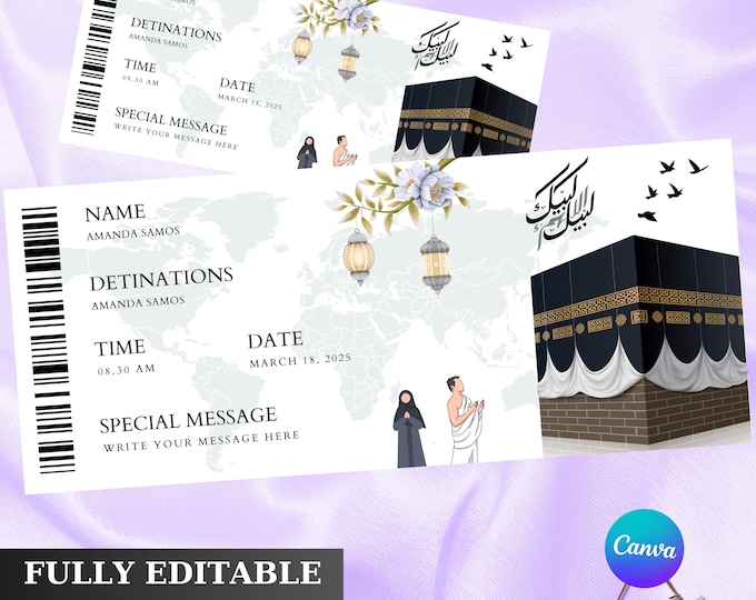 Editable Hajj and Umrah Boarding Pass Ticket, Islamic Pilgrimage ...