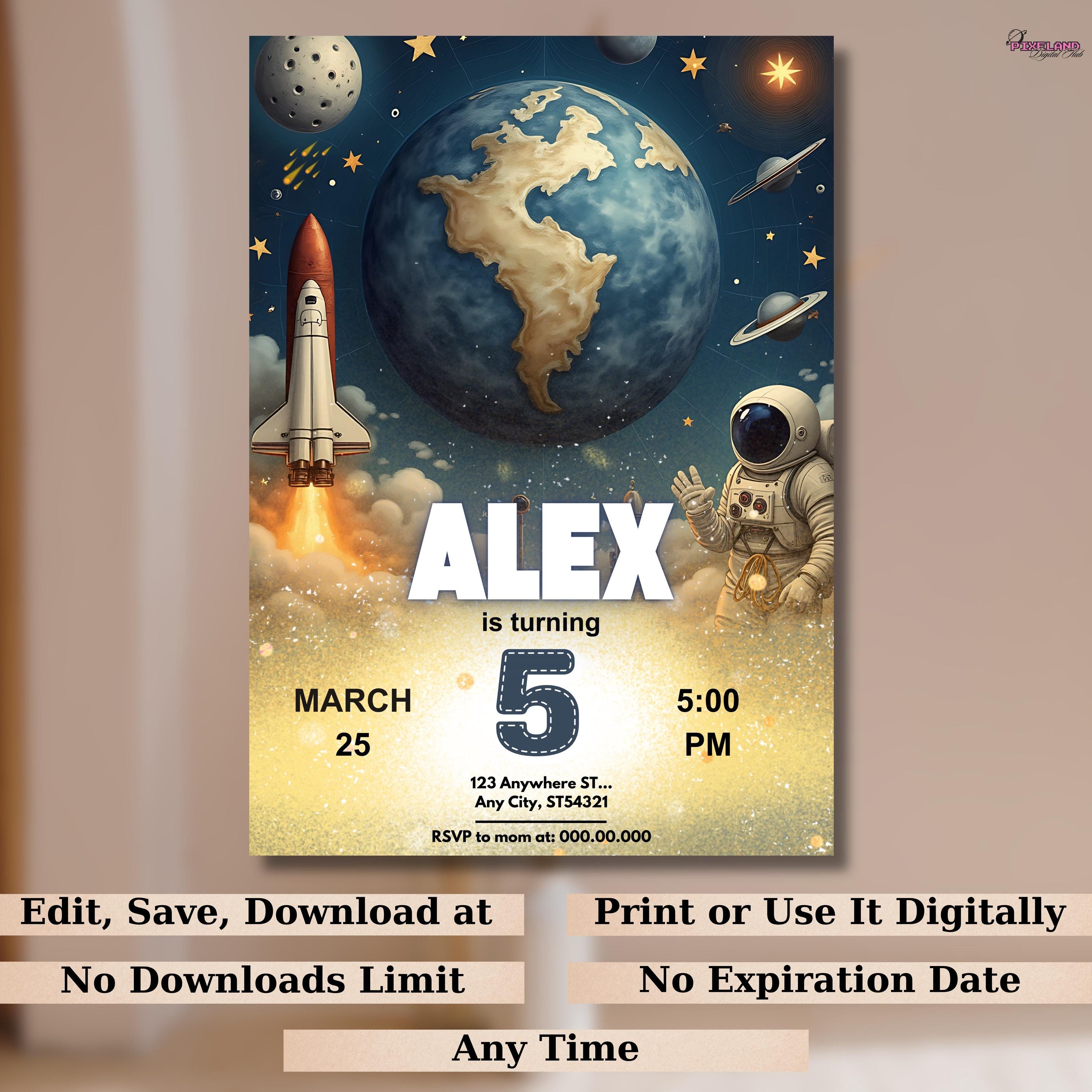 Space and Astronaut Birthday Invitation, Planets Birthday Invite, Kids ...