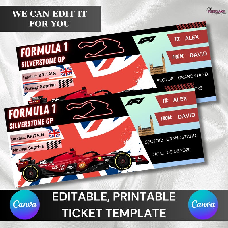 Printable Formula 1 Ticket, Formula 1 Digital Ticket, F1 Britain Qatar ...