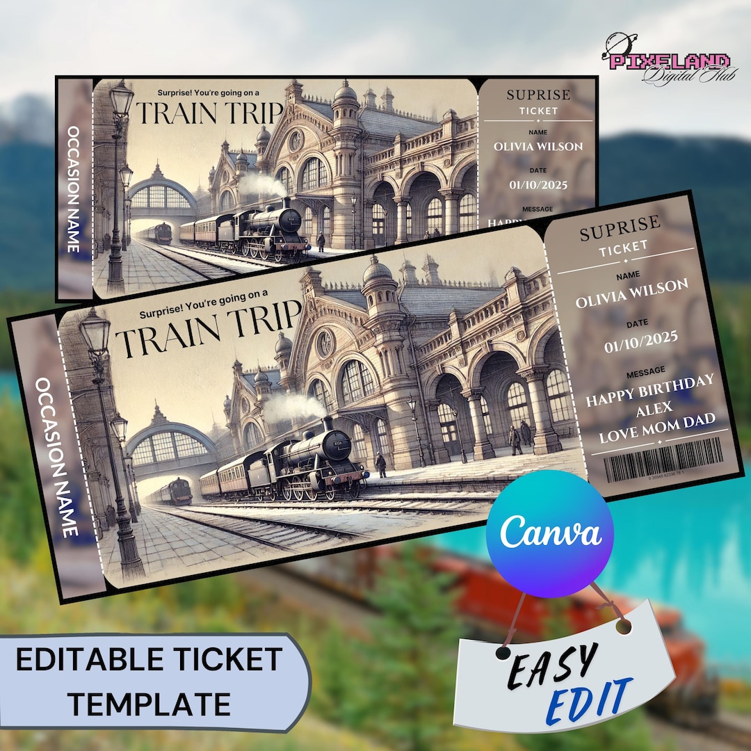 Train Trip Surprise Gift Ticket, Travel Gift, Personalized Train Trip ...