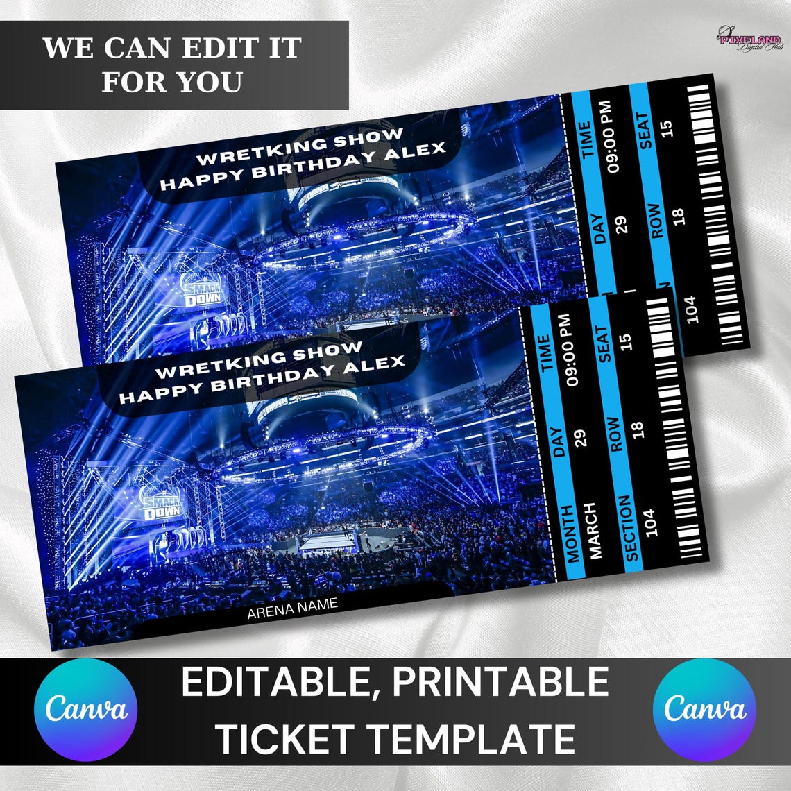 Editable Wrestling Ticket Template: Custom Event Voucher (digital ...