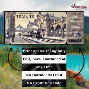 Train Trip Surprise Gift Ticket, Travel Gift, Personalized Train Trip ...