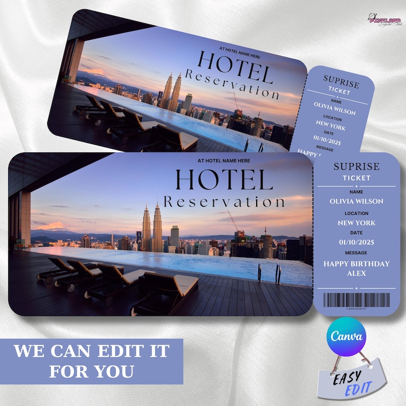 Editable Hotel Reservation Ticket Template: Surprise Gift (canva) - Etsy