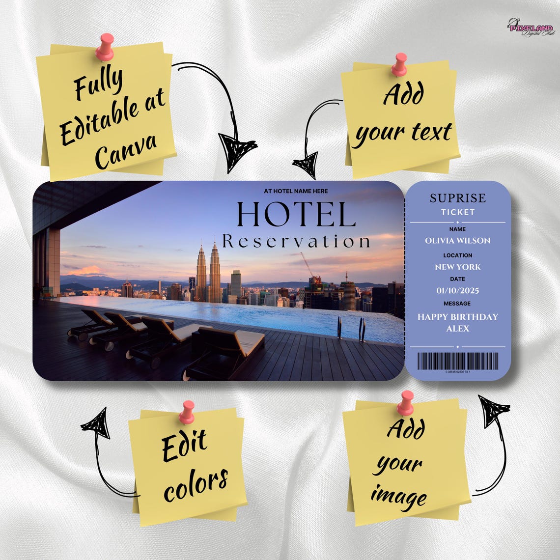 Editable Hotel Reservation Ticket Template: Surprise Gift (canva) - Etsy