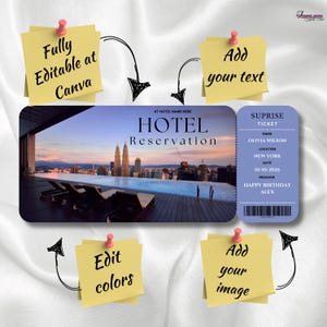 Editable Hotel Reservation Ticket Template: Surprise Gift (canva) - Etsy