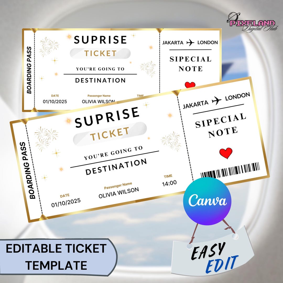 Editable Surprise Trip Ticket, Surprise Boarding Coupon Pass, Event ...
