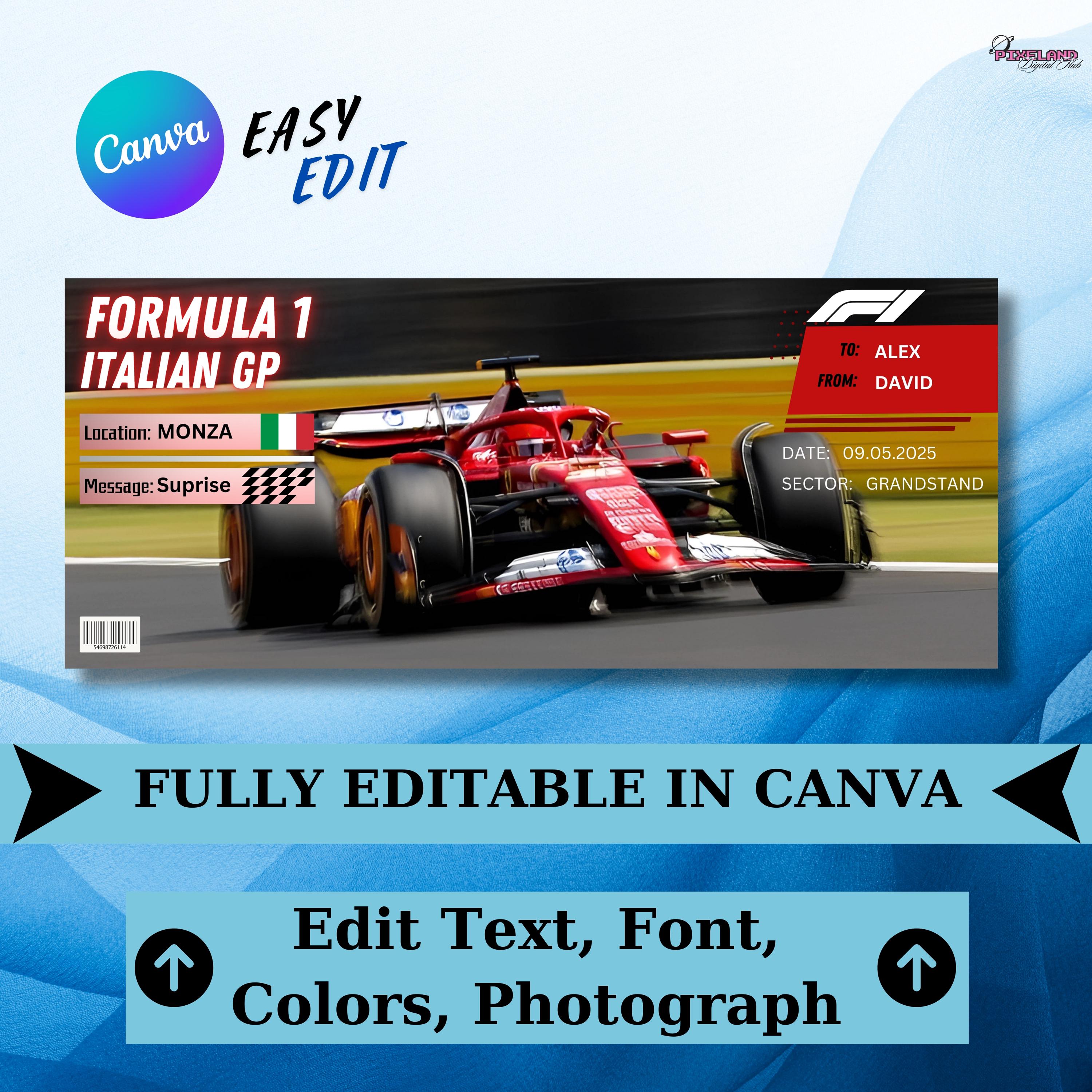 Printable Formula 1 Ticket, Formula 1 Digital Ticket, F1 Belgıan ...