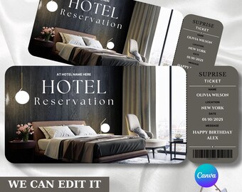 Editable Hotel Reservation Ticket Template: Surprise Gift (canva) - Etsy