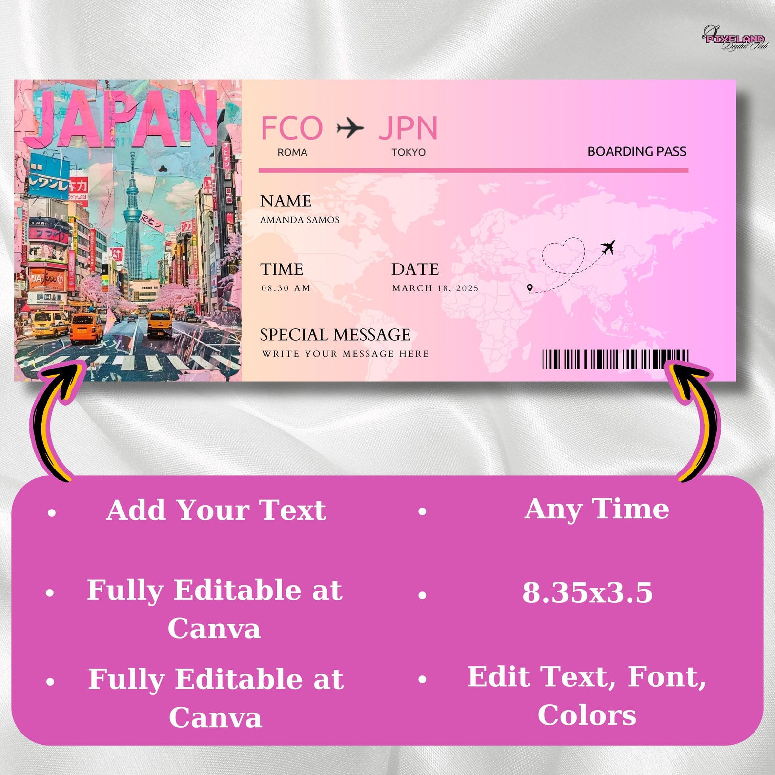 Tokyo Trip Surprise Gift, Boarding Pass Editable Template,printable ...