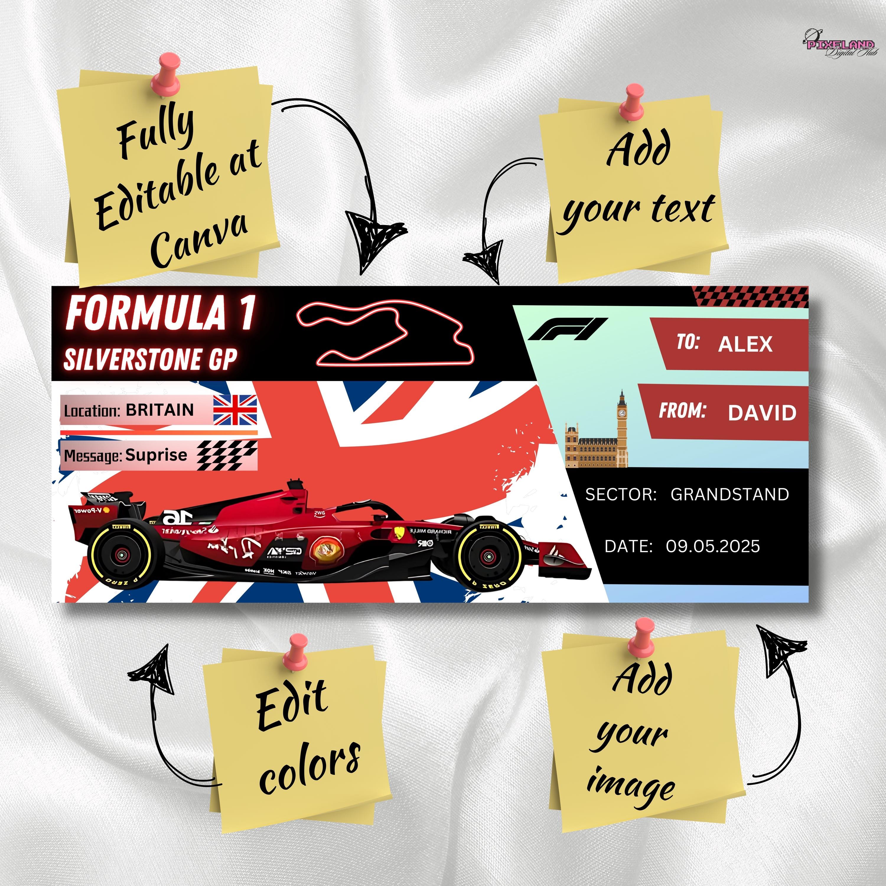 Printable Formula 1 Ticket, Formula 1 Digital Ticket, F1 Britain Qatar ...