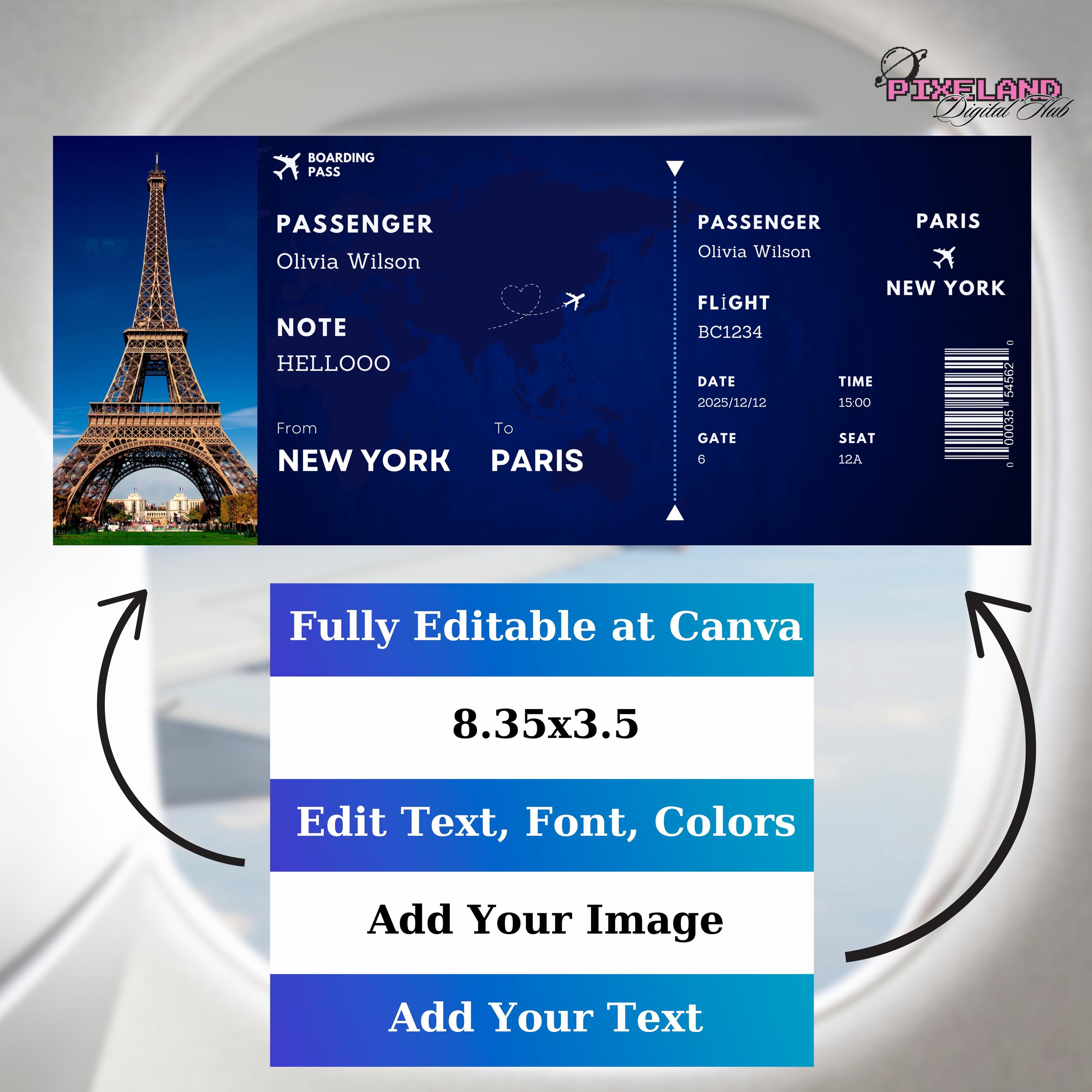 Editable Airline Ticket, Boarding Pass Surprise Trip, Custom Airplane ...