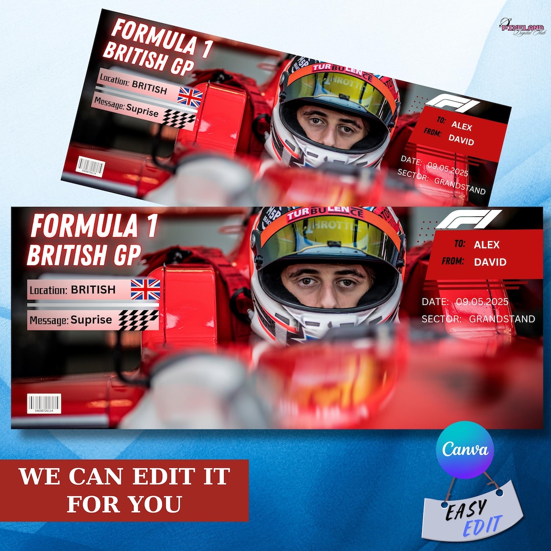Printable Formula 1 Ticket,formula 1 Digital Ticket,f1 Bırıtsh ...