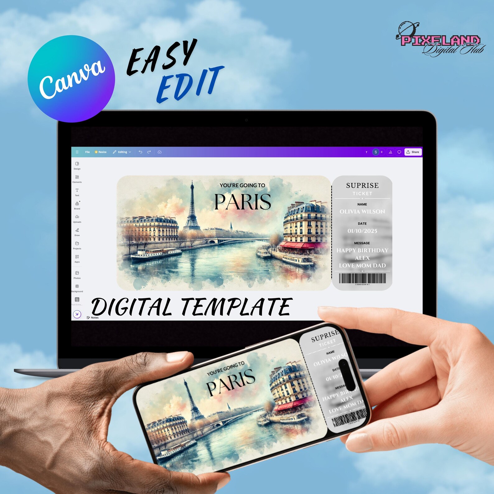 Printable Plane Ticket Template, DIY Boarding Pass, Travel Itinerary ...