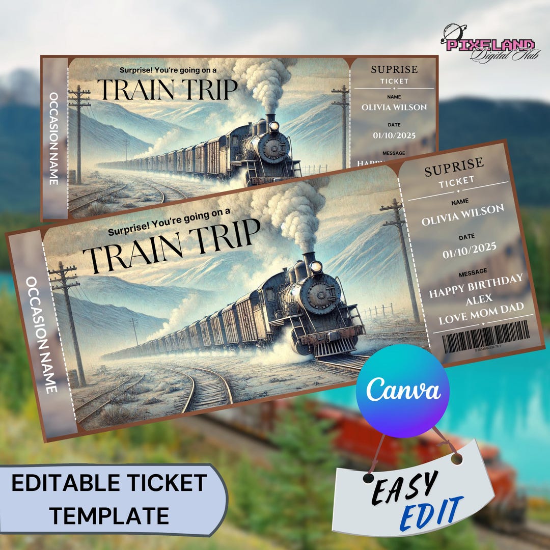 Train Trip Surprise Gift Ticket, Travel Gift, Personalized Train Trip ...