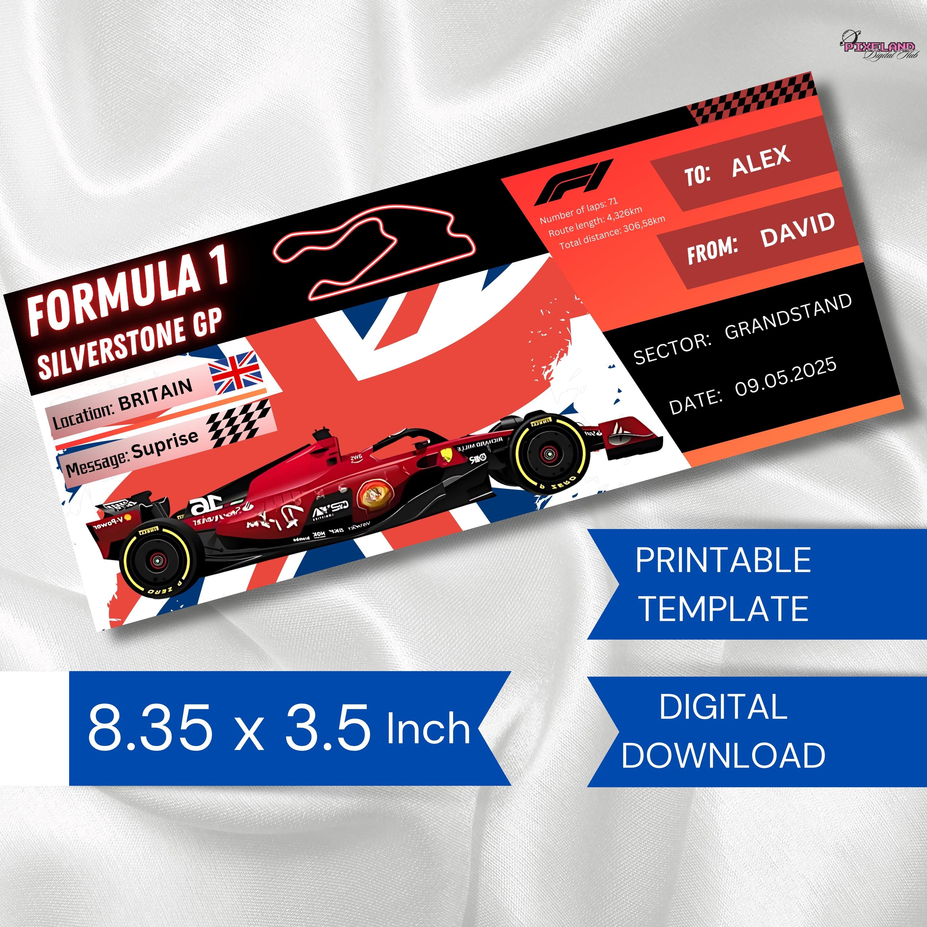 Printable Formula 1 Ticket, Formula 1 Digital Ticket, F1 Britain Qatar ...