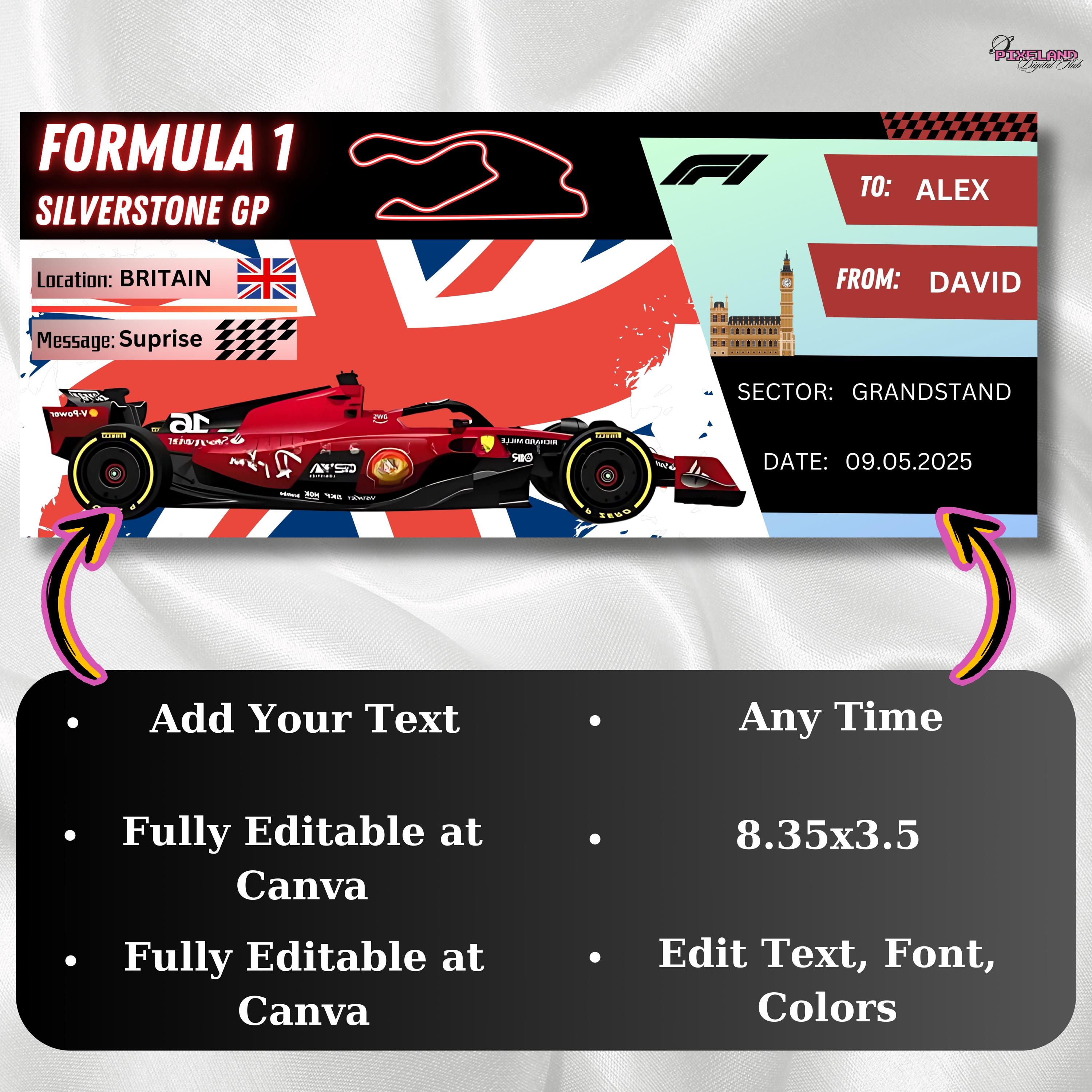 Printable Formula 1 Ticket, Formula 1 Digital Ticket, F1 Britain Qatar ...