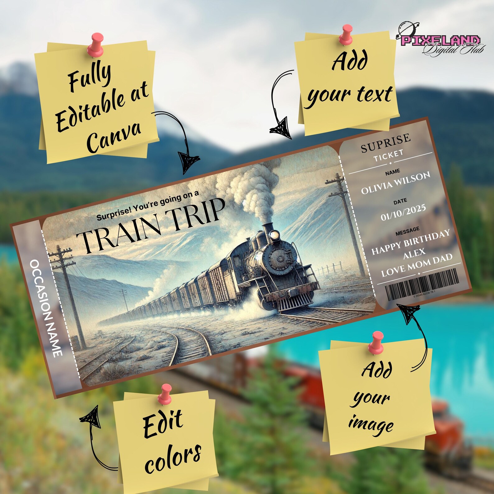 Train Trip Surprise Gift Ticket, Travel Gift, Personalized Train Trip ...