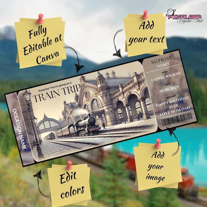 Train Trip Surprise Gift Ticket, Travel Gift, Personalized Train Trip ...