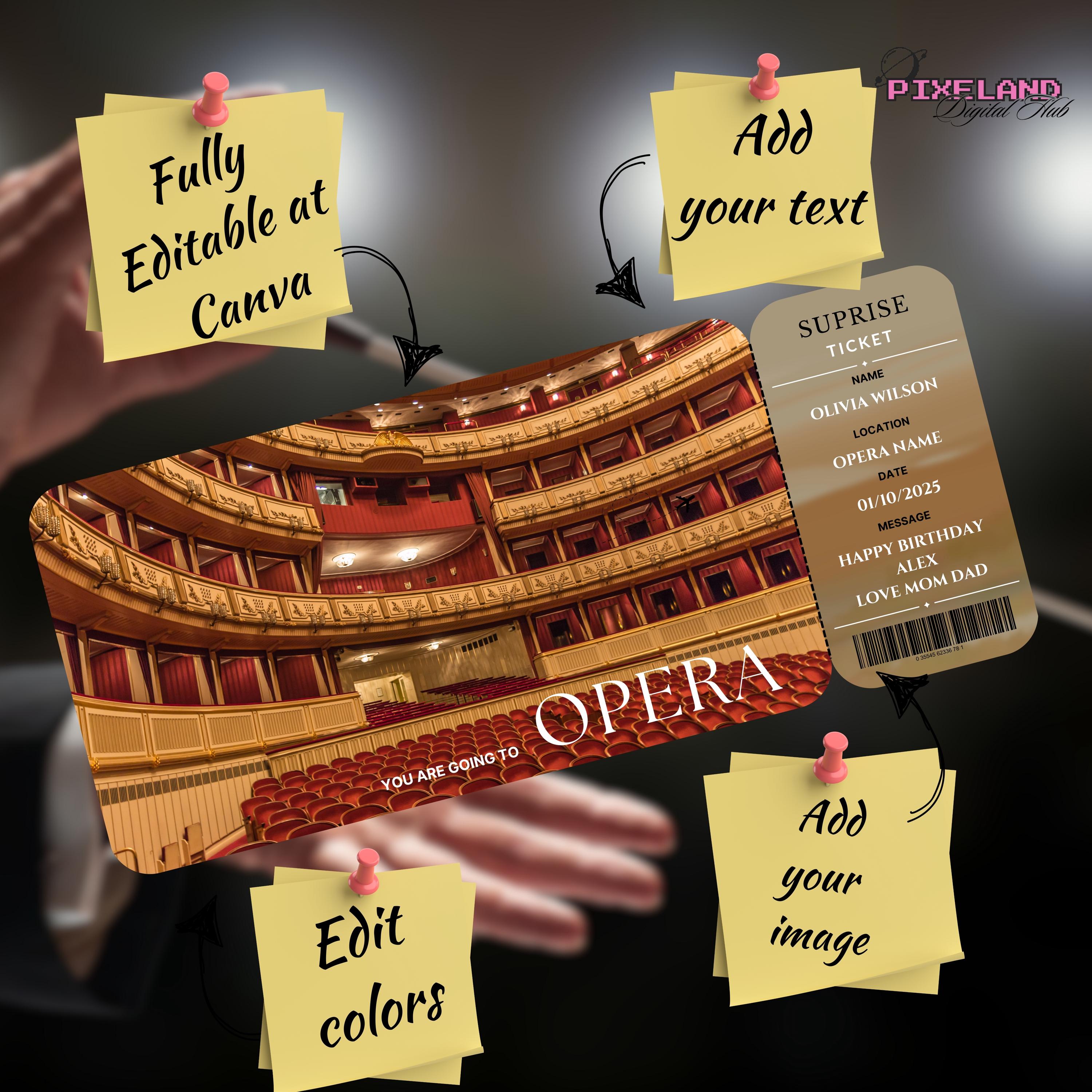 Opera Surprise Trip Gift Ticket, Opera Surprise Reveal, Printable ...