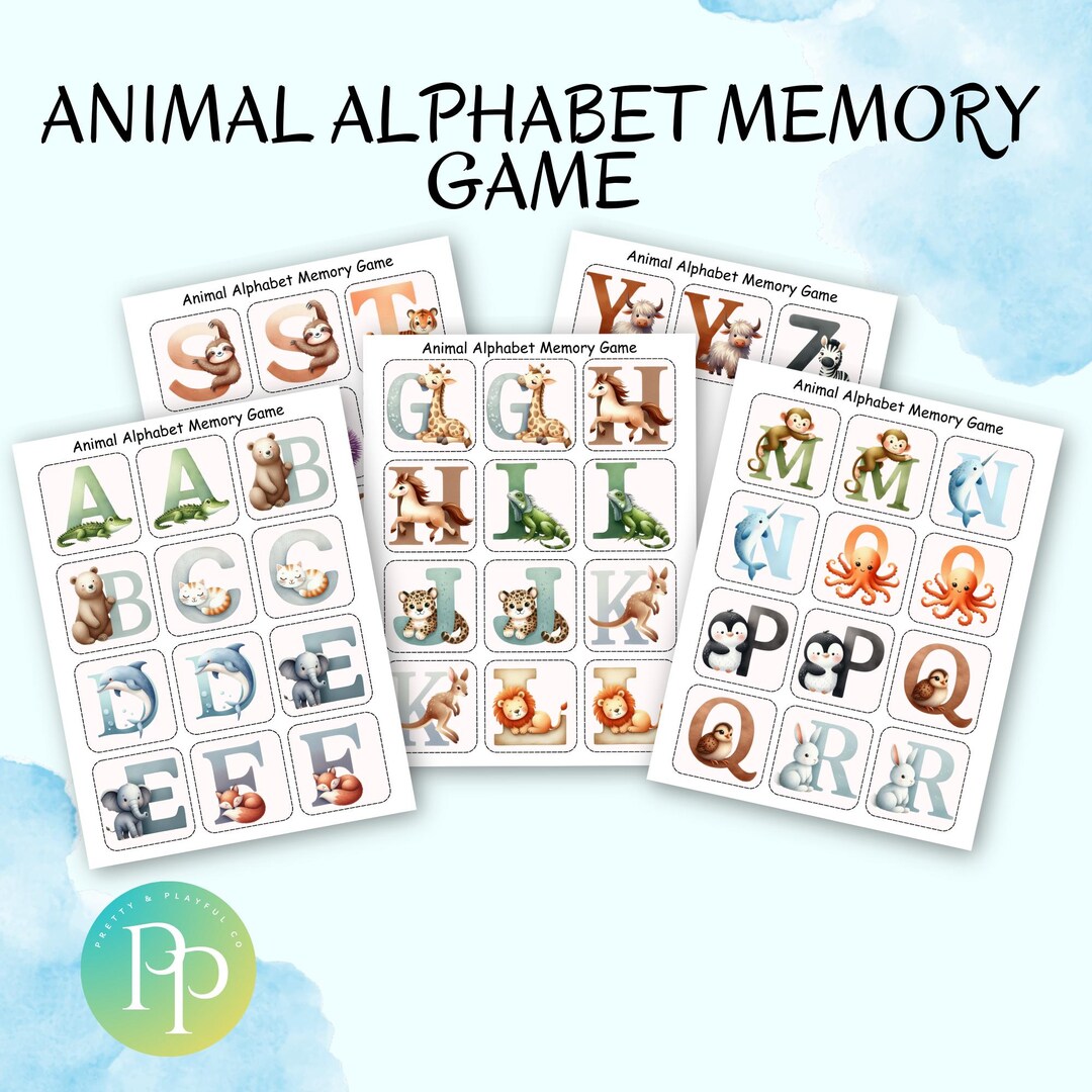 Animal Alphabet Memory Game, Printable Memory Game, Animal Activity ...