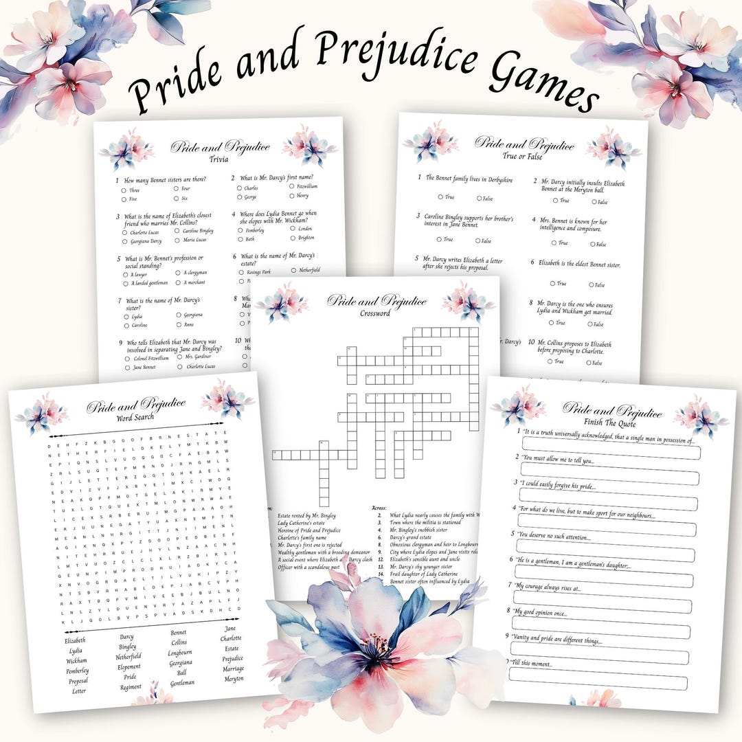 Pride and Prejudice Games | Jane Austen Party Games | Bridal Shower Fun ...