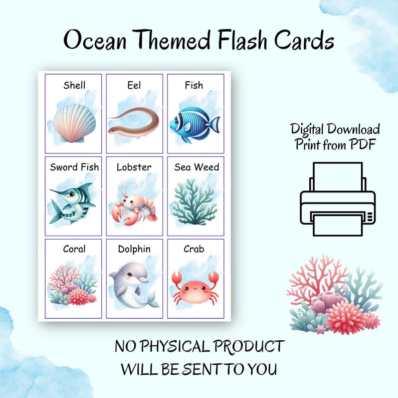 Printable Ocean Flash Cards | Sea Animal and Marine Life | Preschool ...