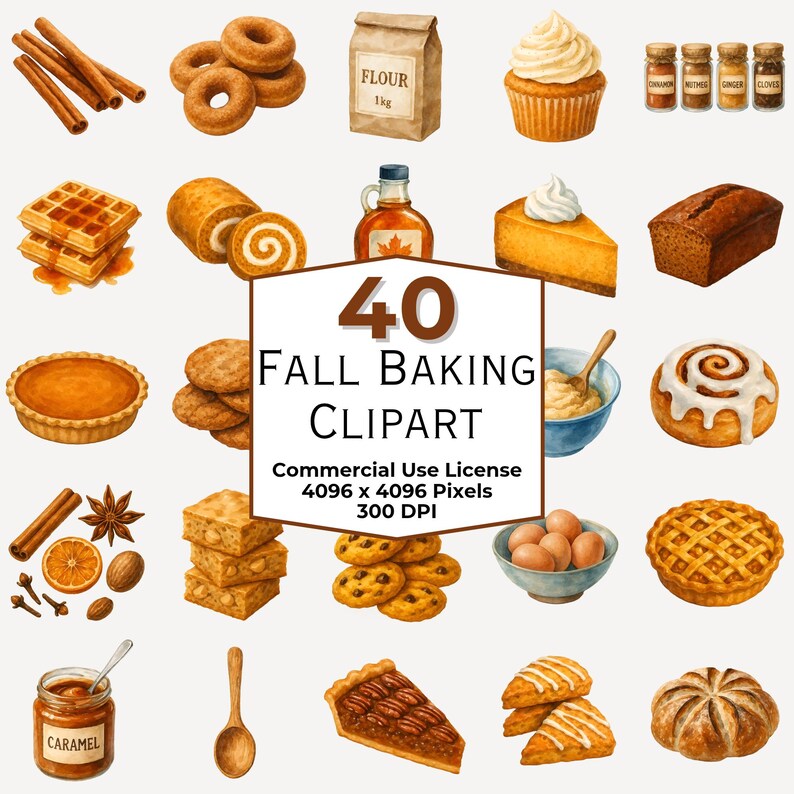 Fall Baking Clipart: 40 Cozy Autumn Kitchen Illustrations (instant ...