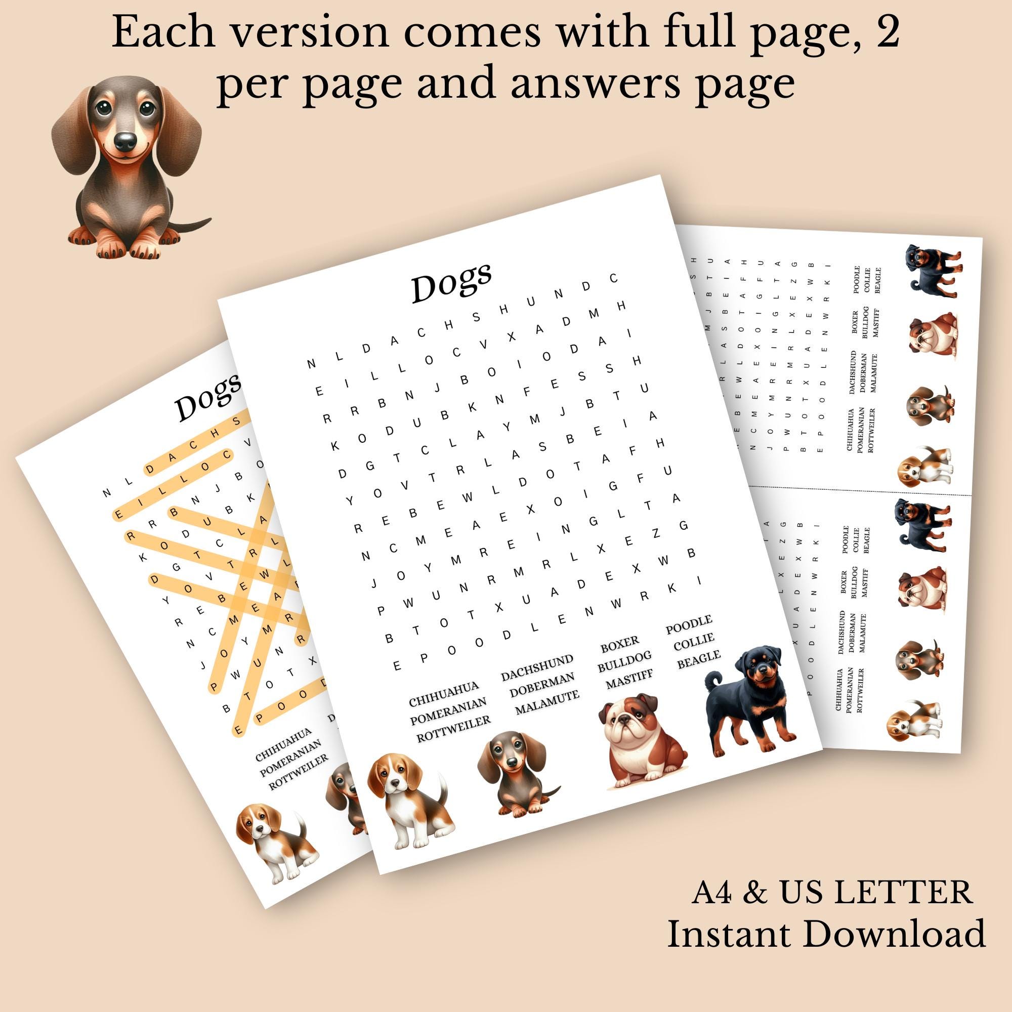 Dog Word Search Puzzle: Puppy Party Game (PDF Downloadable Print - Etsy
