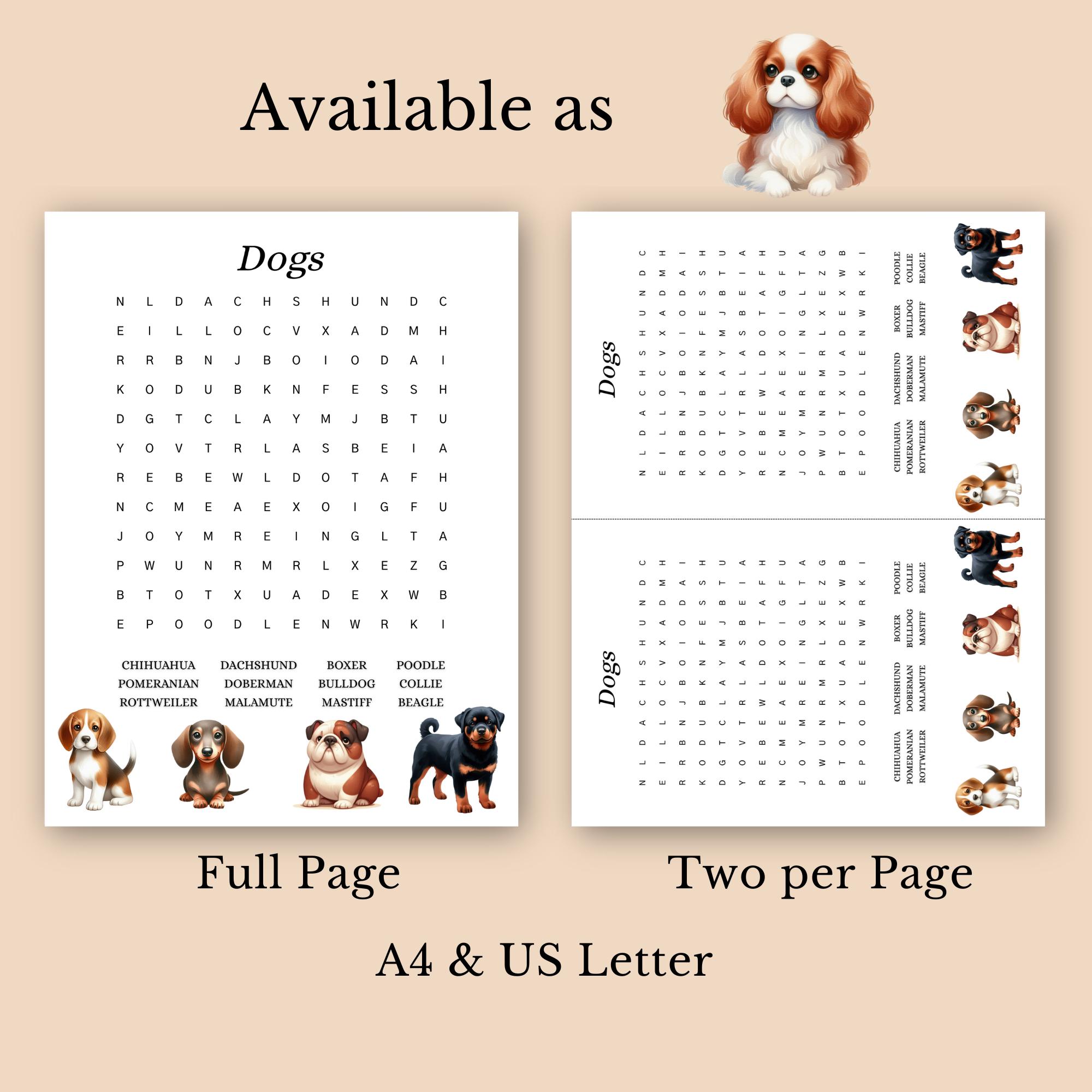 Dog Word Search Puzzle: Puppy Party Game (PDF Downloadable Print - Etsy