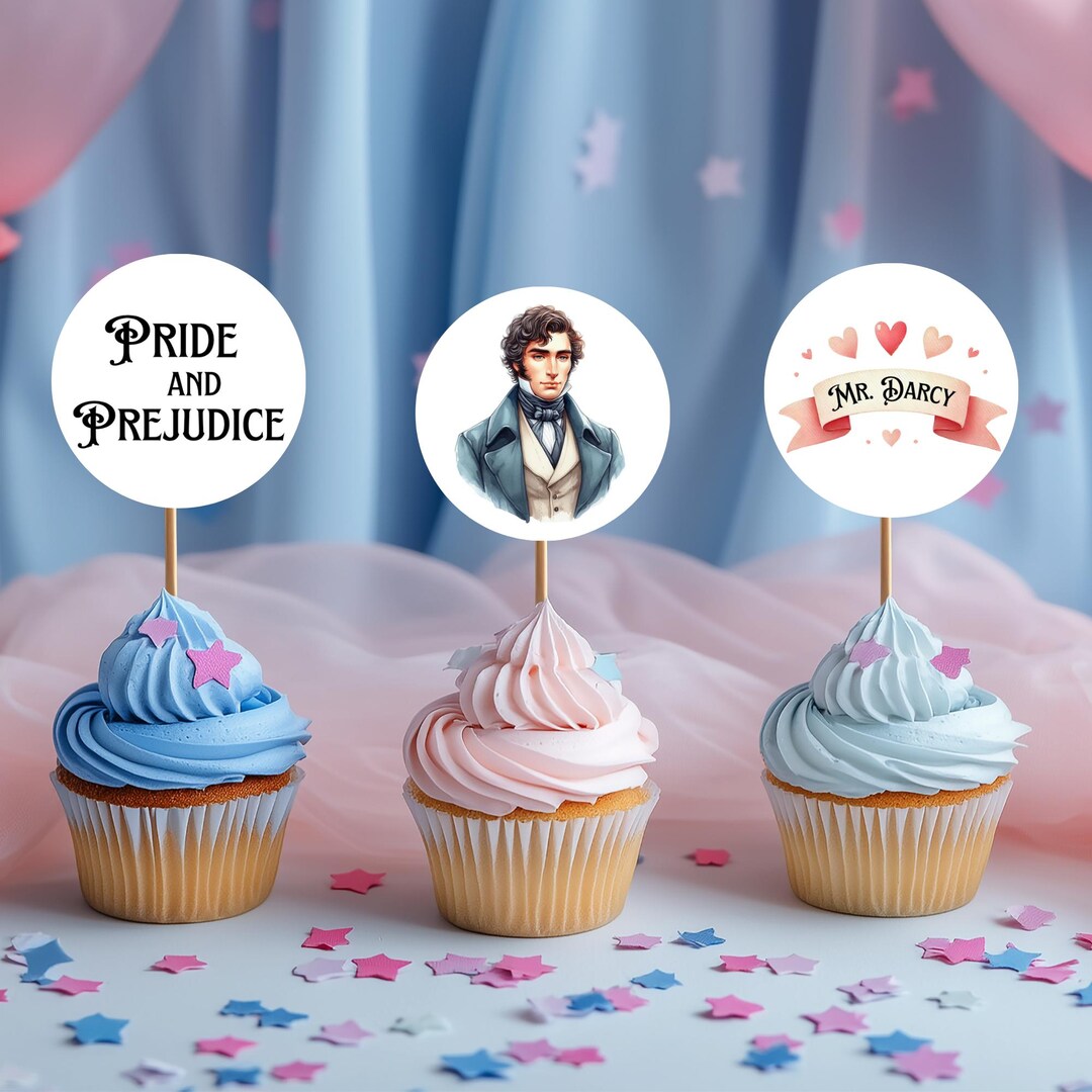 Pride and Prejudice Cupcake Toppers Printable | Jane Austen Party Decor ...