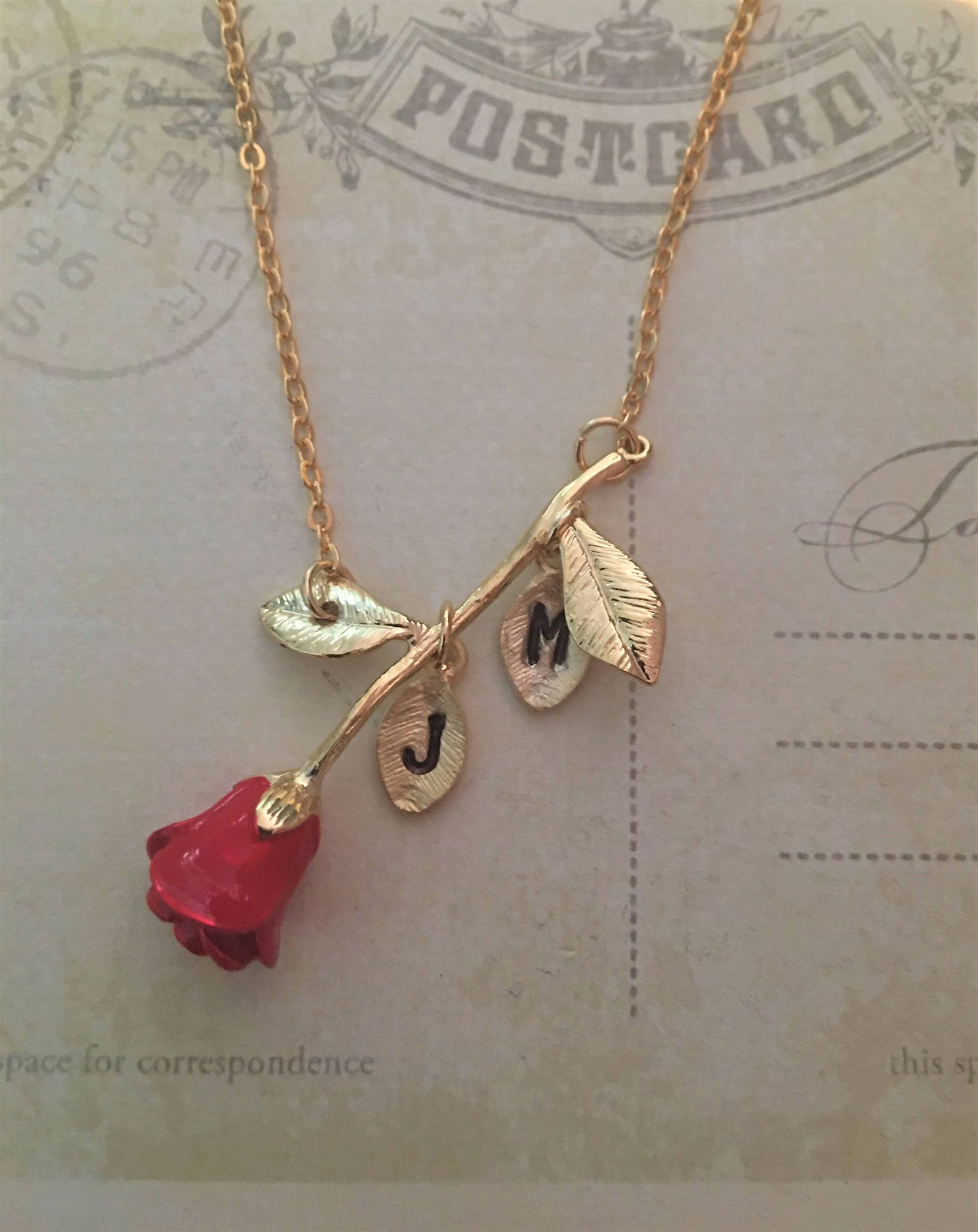 Red Rose Necklace Sideways Rose Necklace Girlfriend Gift - Etsy