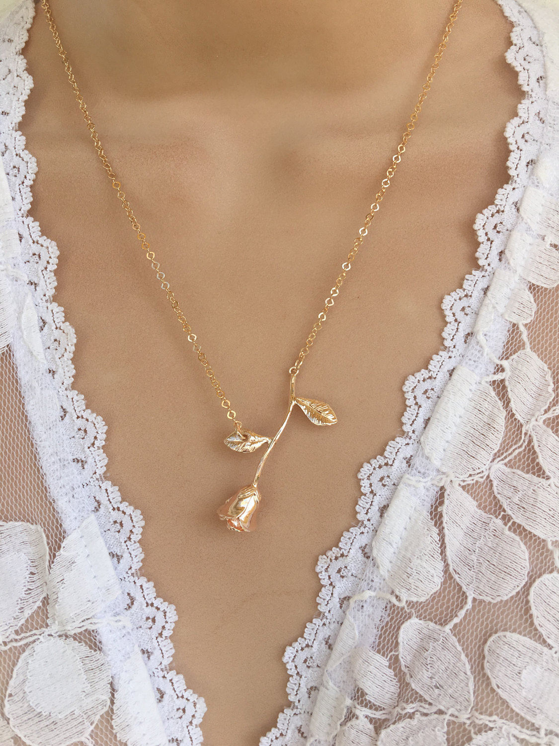 Gorgeous Rose Gold Rose Necklace Flower Necklace Lovers | Etsy