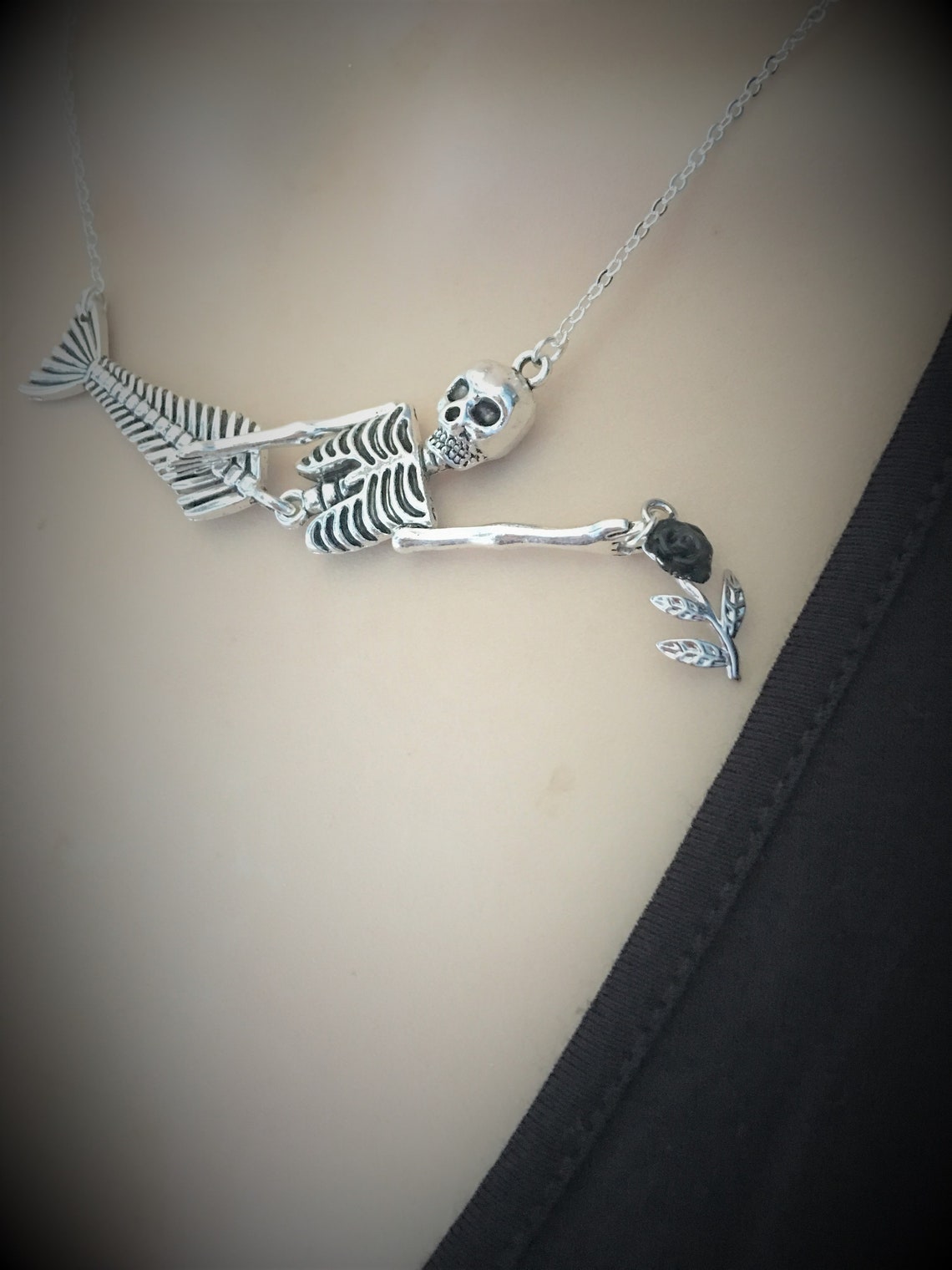 Silver Skeleton Silver Skeleton Necklace Skull Pendant | Etsy