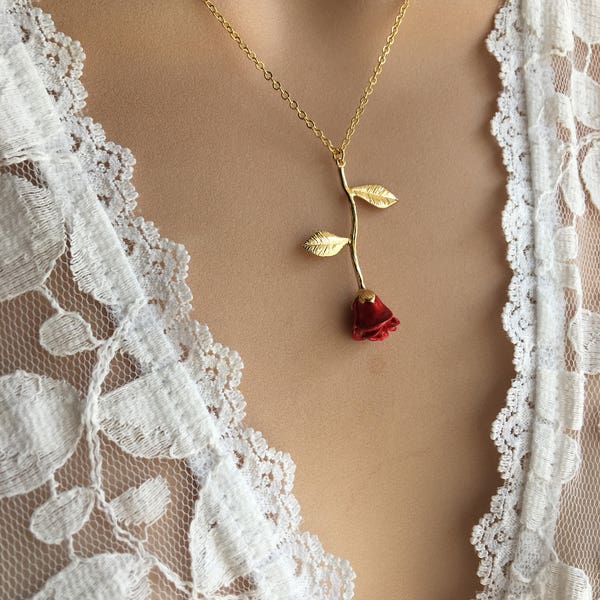 Red Rose Necklace - Etsy
