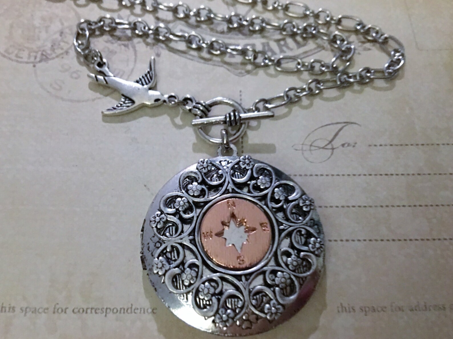 Compass Locket Necklace Silver Compass Jewelry Photo Locket, Locket ...