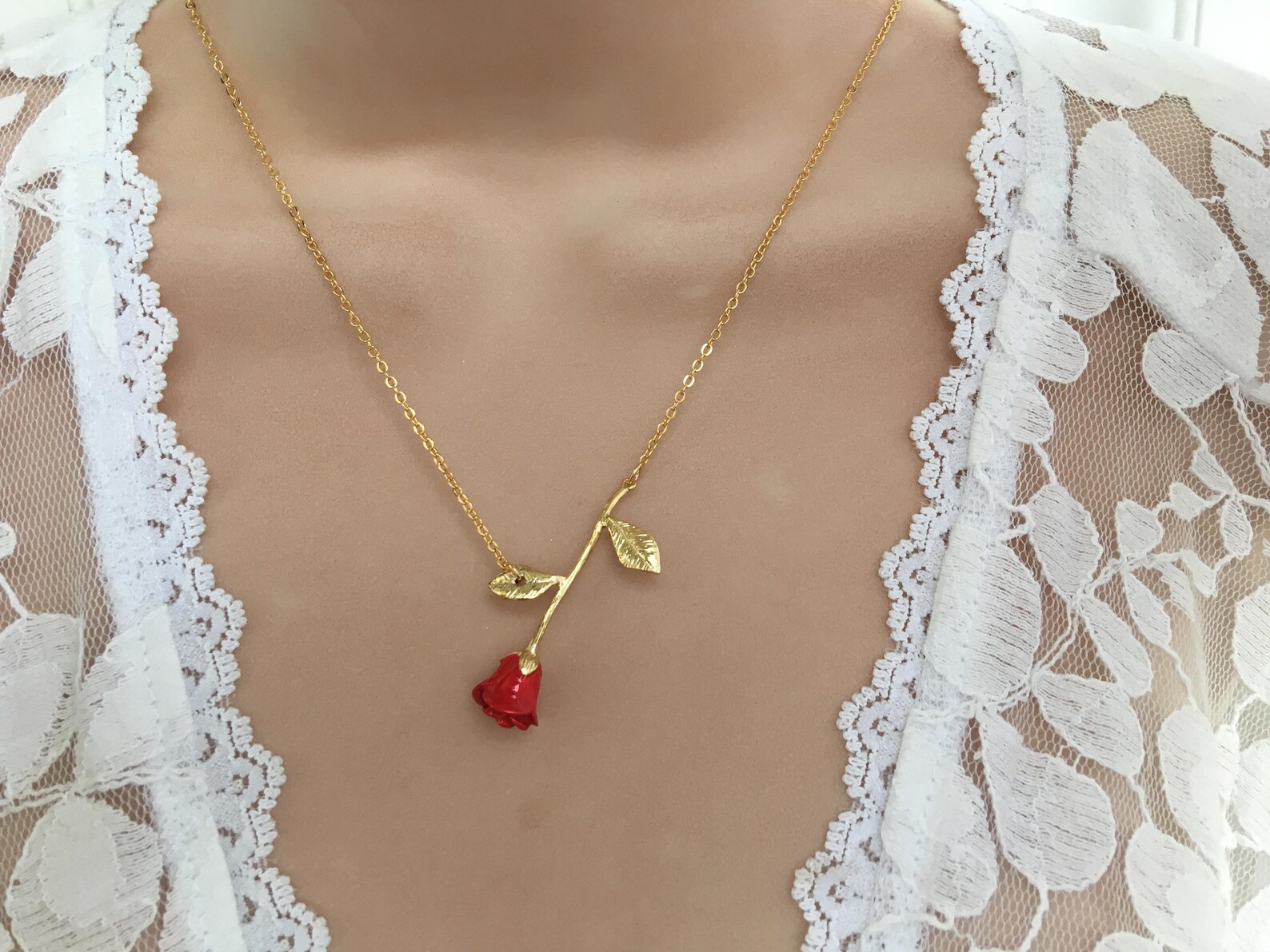 Red Rose Necklace Sideways Rose Necklace Girlfriend Gift - Etsy