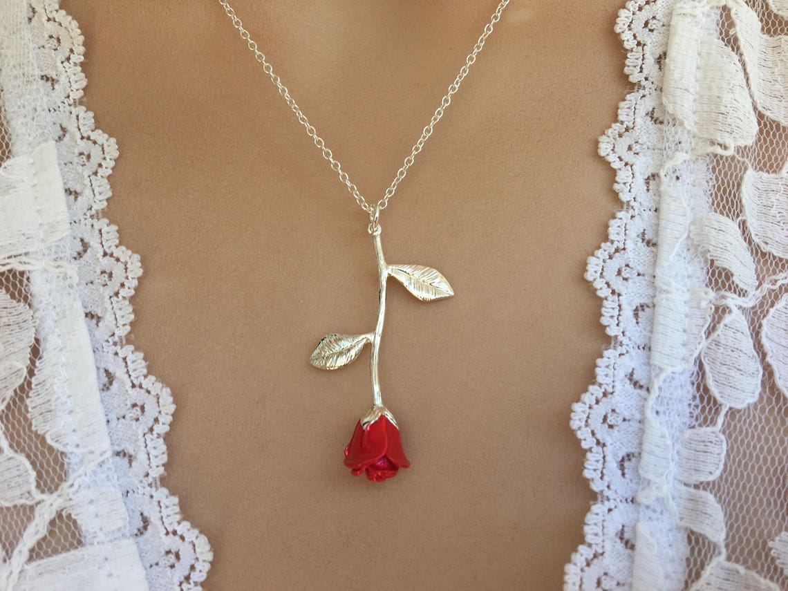 Original Pink Rose Necklace Pink Rose Pendant Anniversary | Etsy