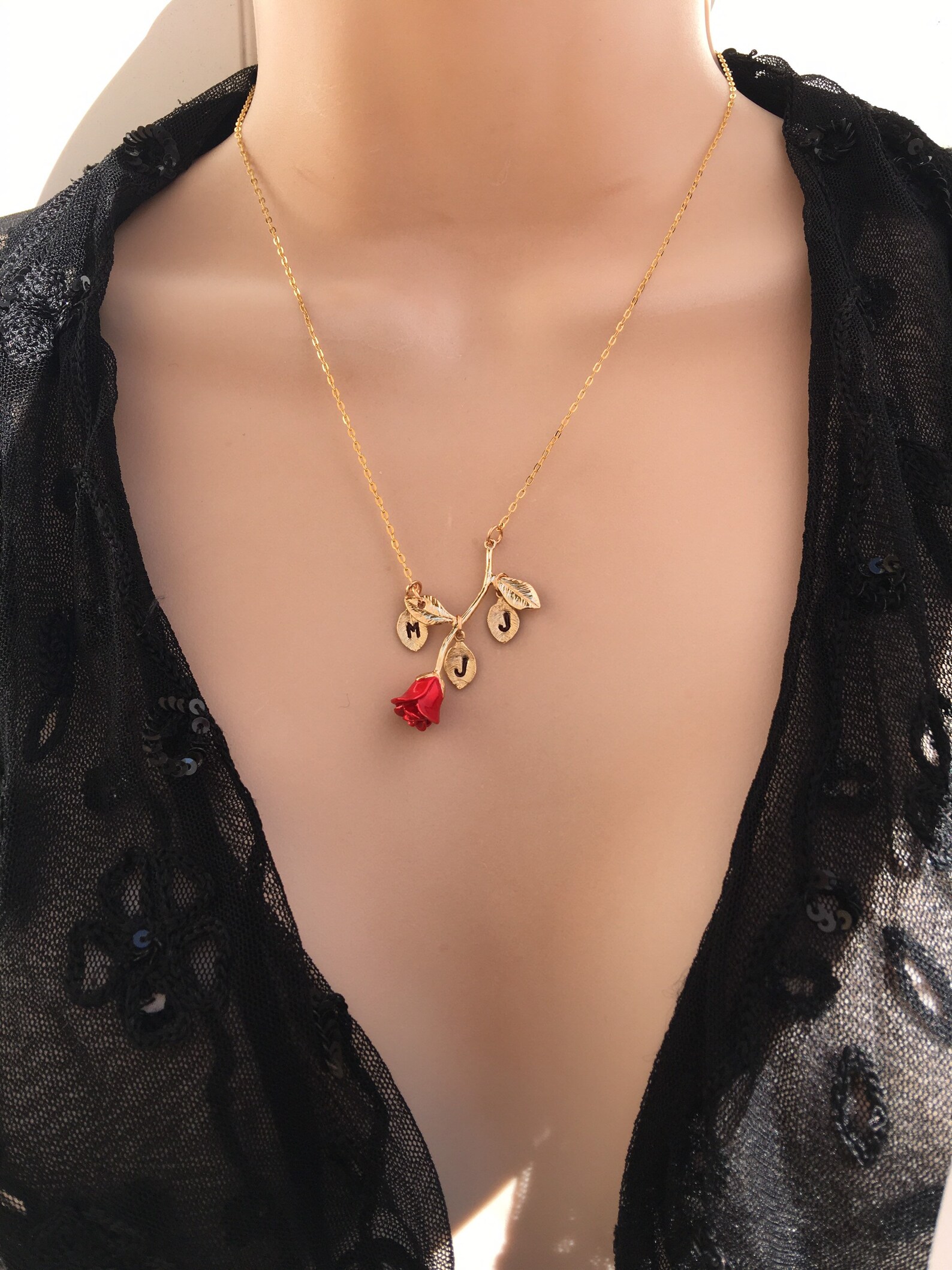 Red Rose Necklace Sideways Rose Necklace Girlfriend Gift - Etsy