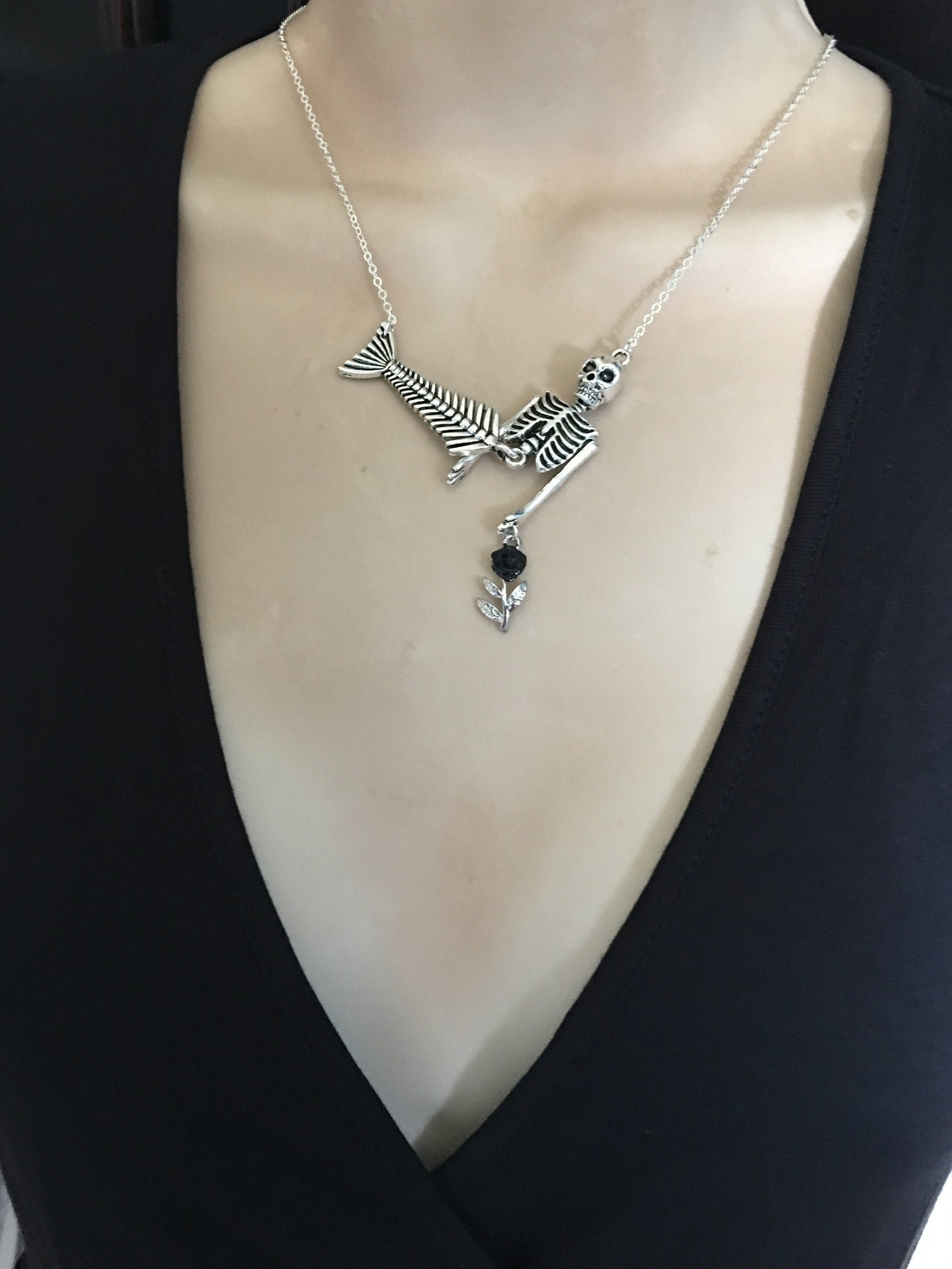 Silver Skeleton Silver Skeleton Necklace Skull Pendant | Etsy